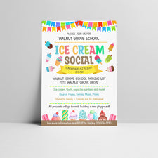 Summer Ice Cream Social Flyer, Editable Ice Cream Party Watercolor Fly ...