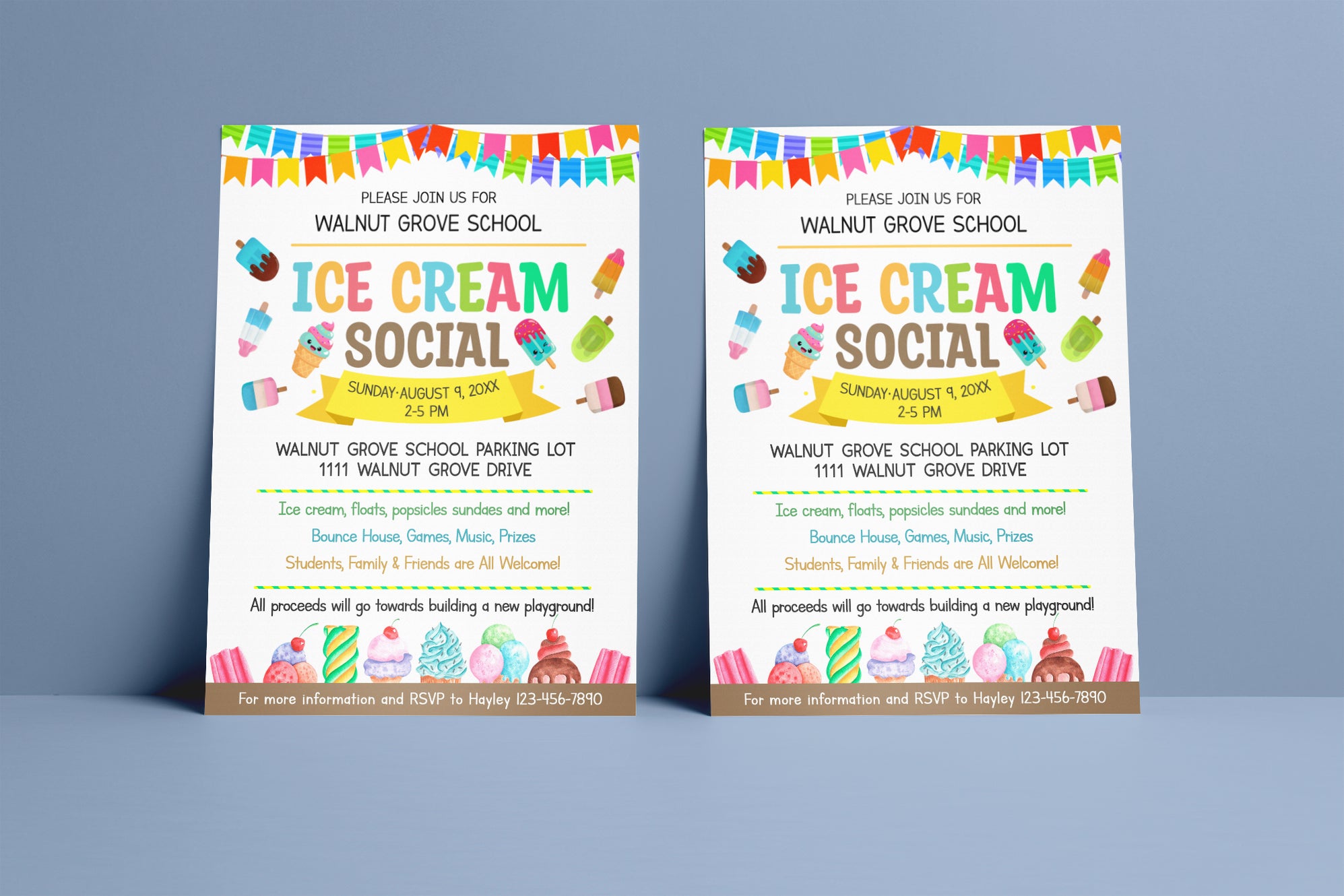Summer Ice Cream Social Flyer, Editable Ice Cream Party Watercolor Fly ...