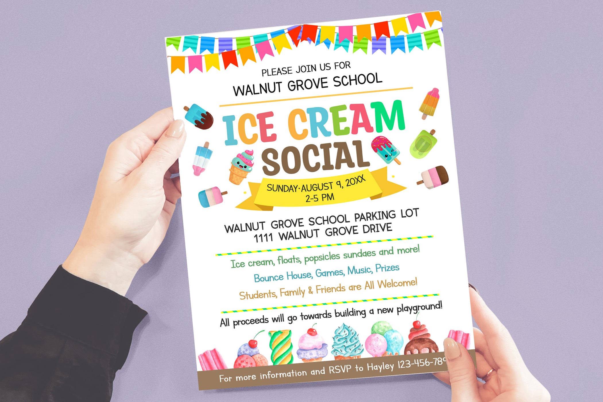 Summer Ice Cream Social Flyer, Editable Ice Cream Party Watercolor Fly ...
