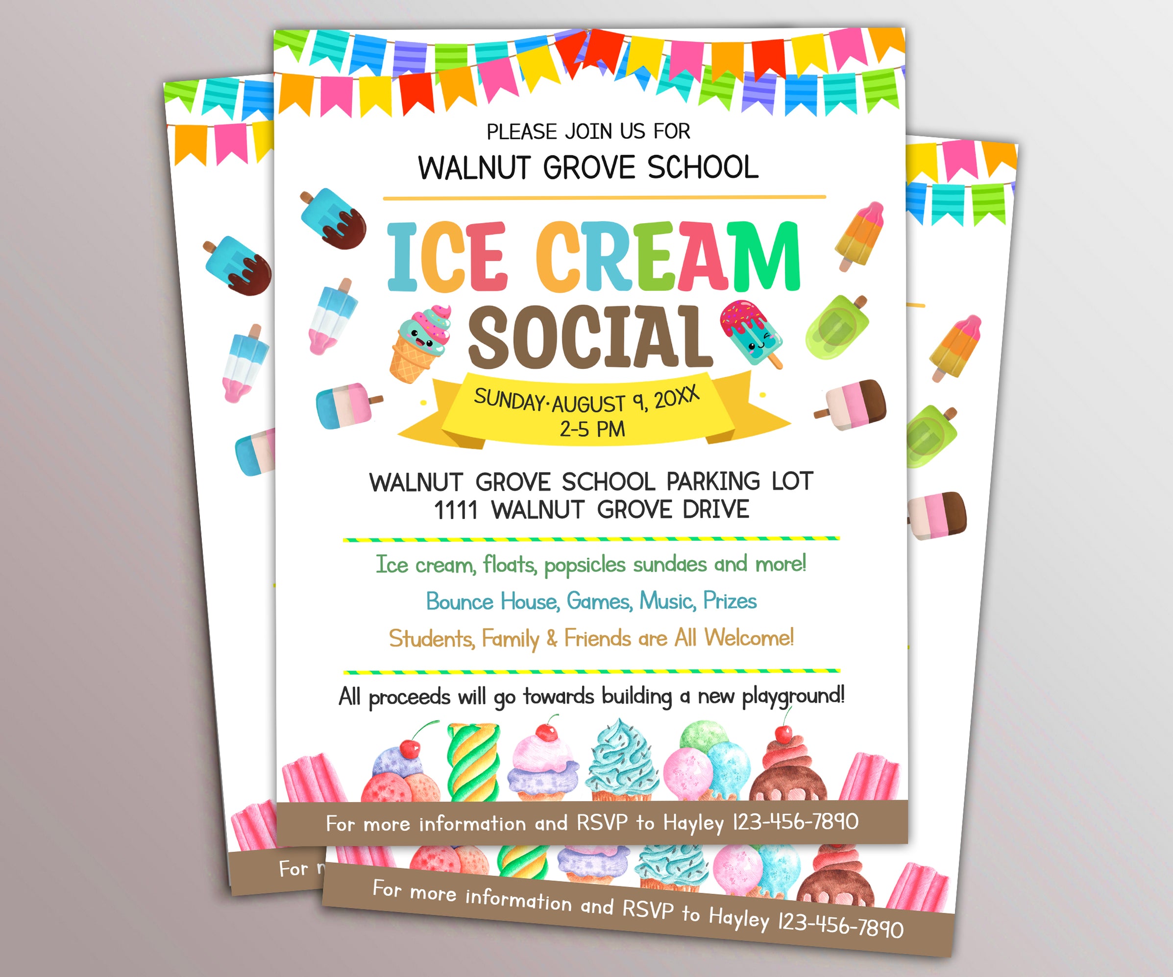 Summer Ice Cream Social Flyer, Editable Ice Cream Party Watercolor Fly ...