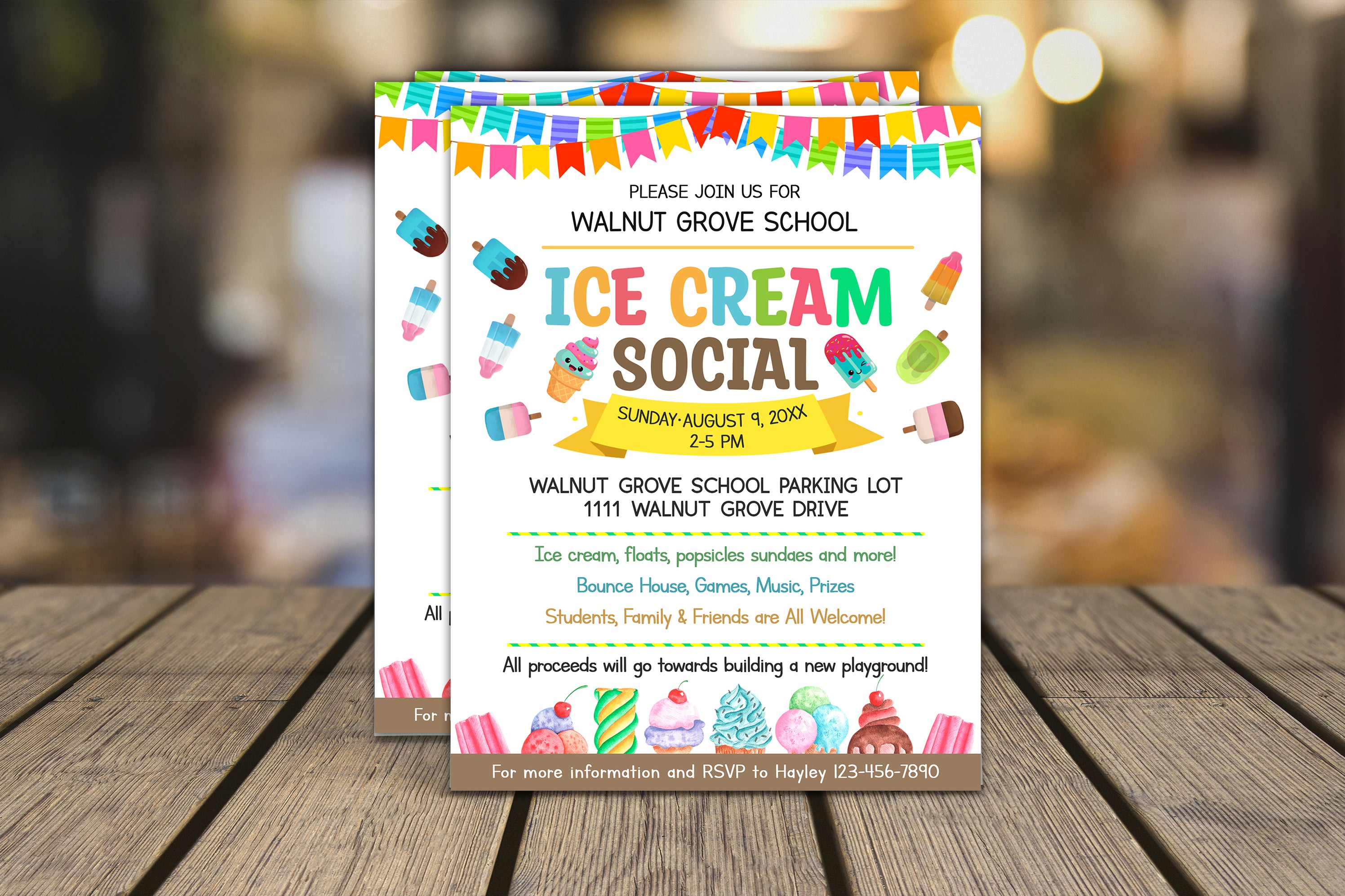Summer Ice Cream Social Flyer, Editable Ice Cream Party Watercolor Fly ...