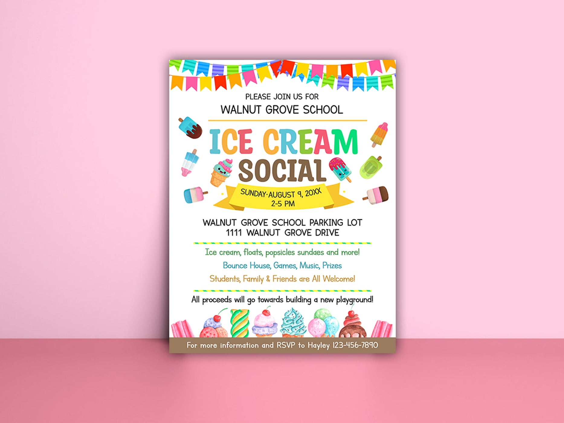 Summer Ice Cream Social Flyer, Editable Ice Cream Party Watercolor Fly ...