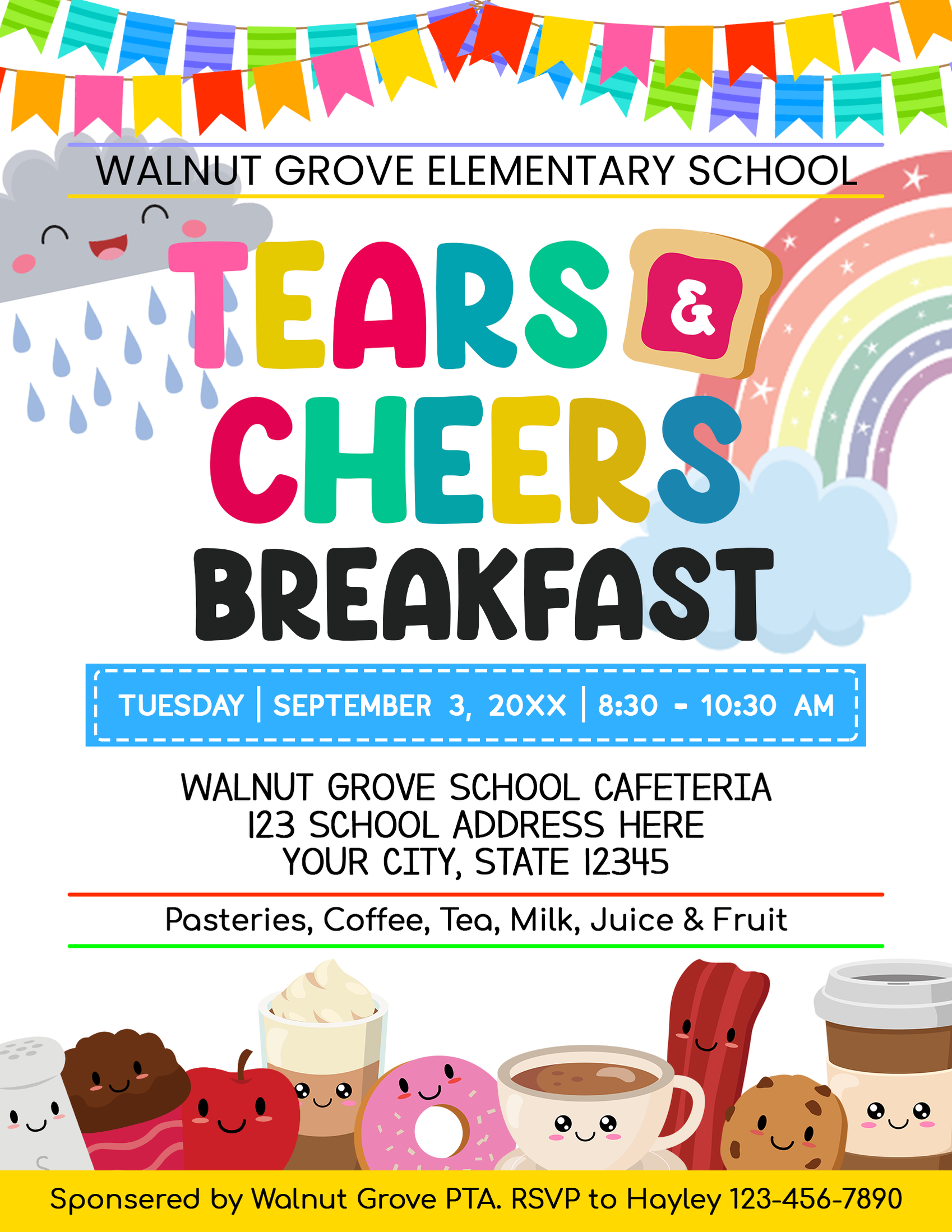 Tears and Cheers Breakfast Invitation Template, Editable Back To Schoo ...