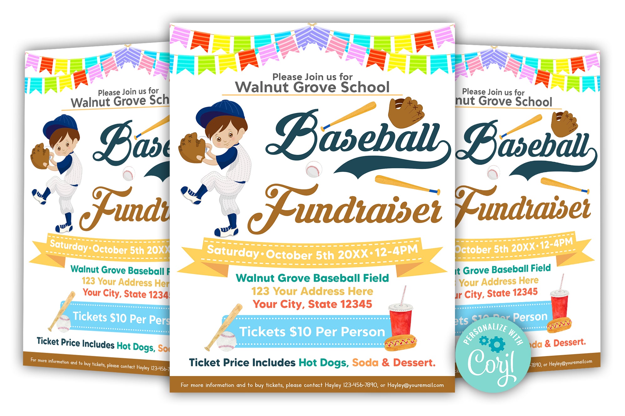 Editable Baseball Fundraiser Flyer, Little League T-Ball Invite, DIY B ...