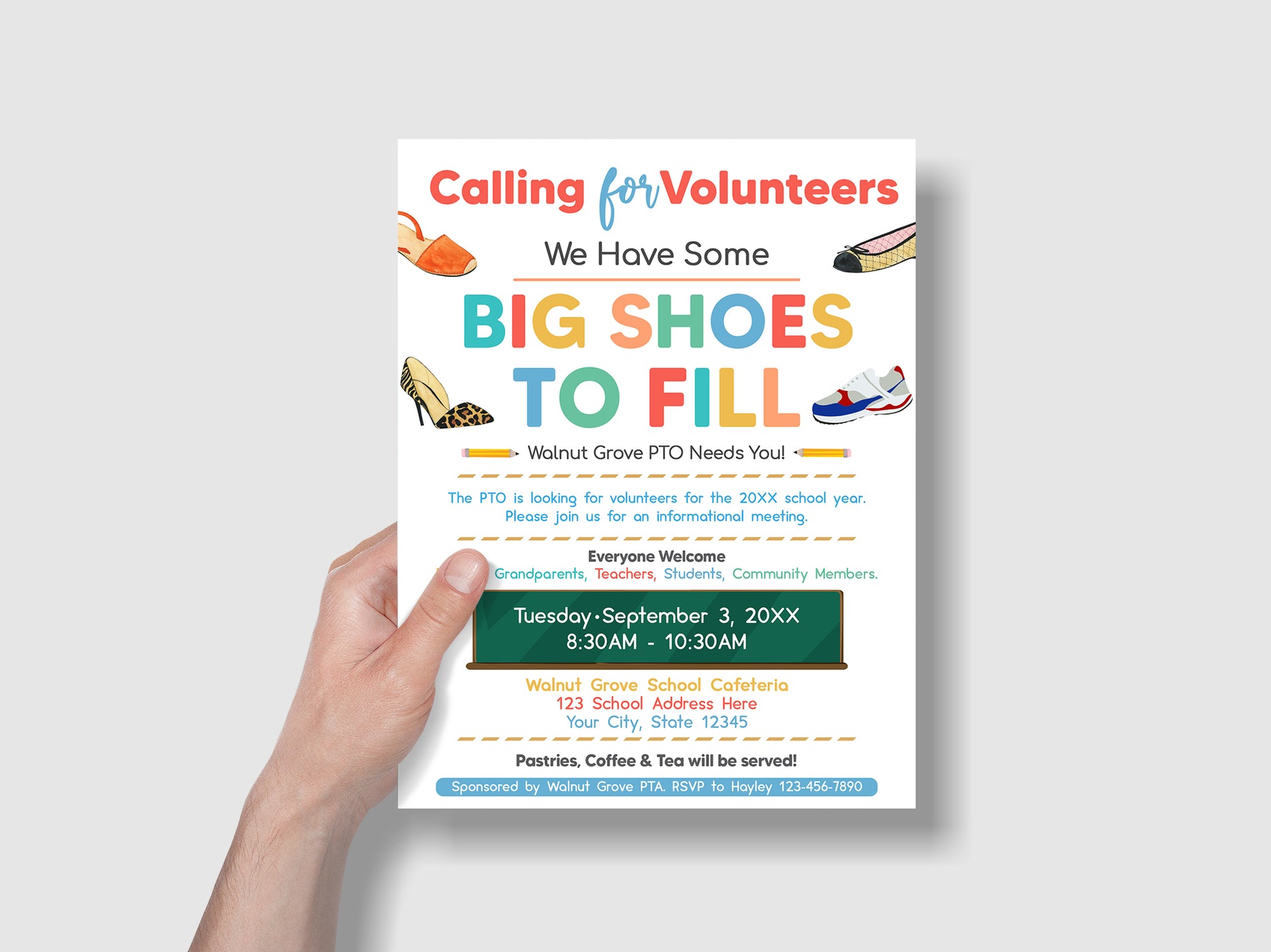 Editable DIY Big Shoes to Fill School Flyer Template, PTO PTA Voluntee ...