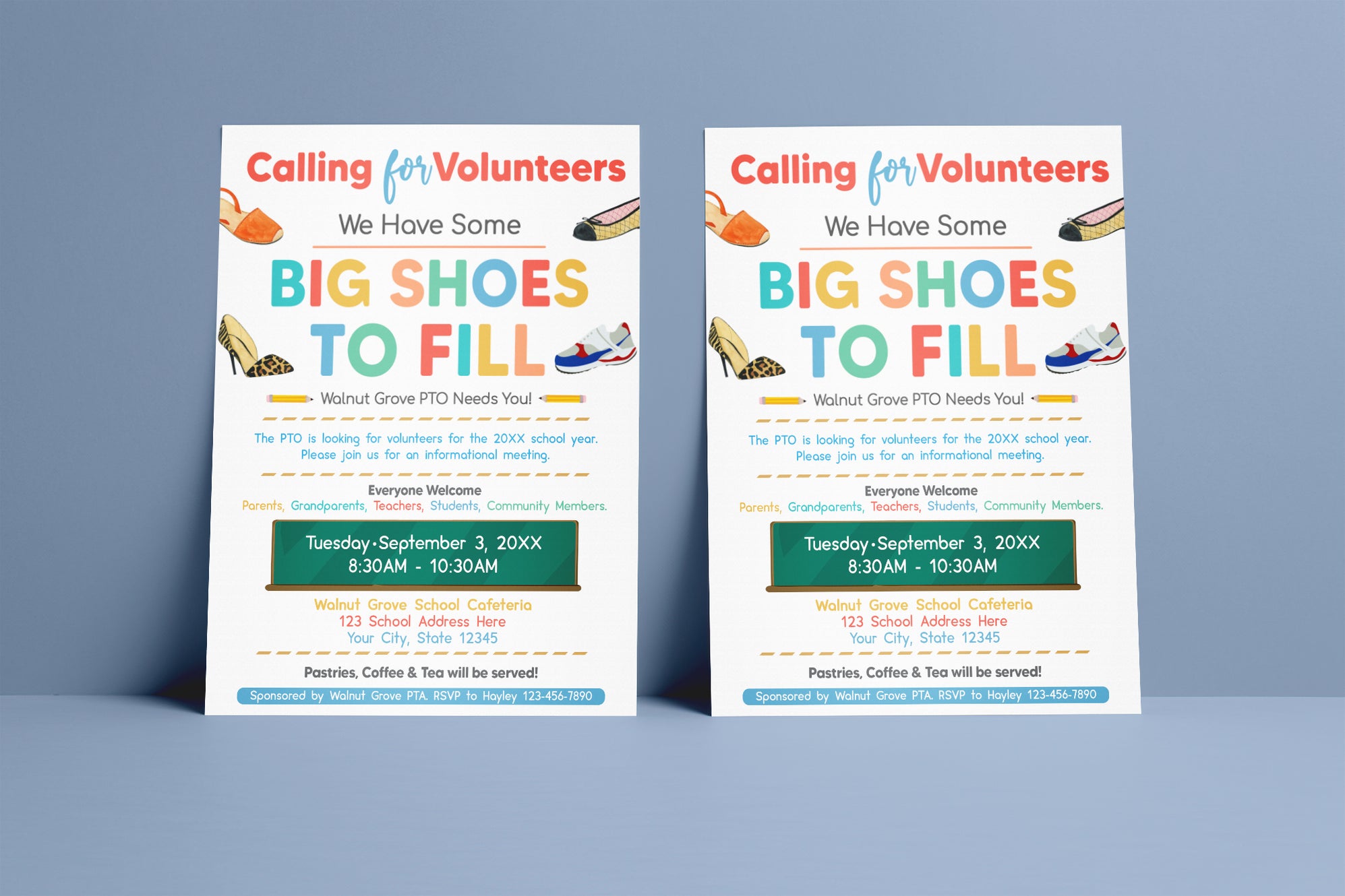Editable DIY Big Shoes to Fill School Flyer Template, PTO PTA Voluntee ...