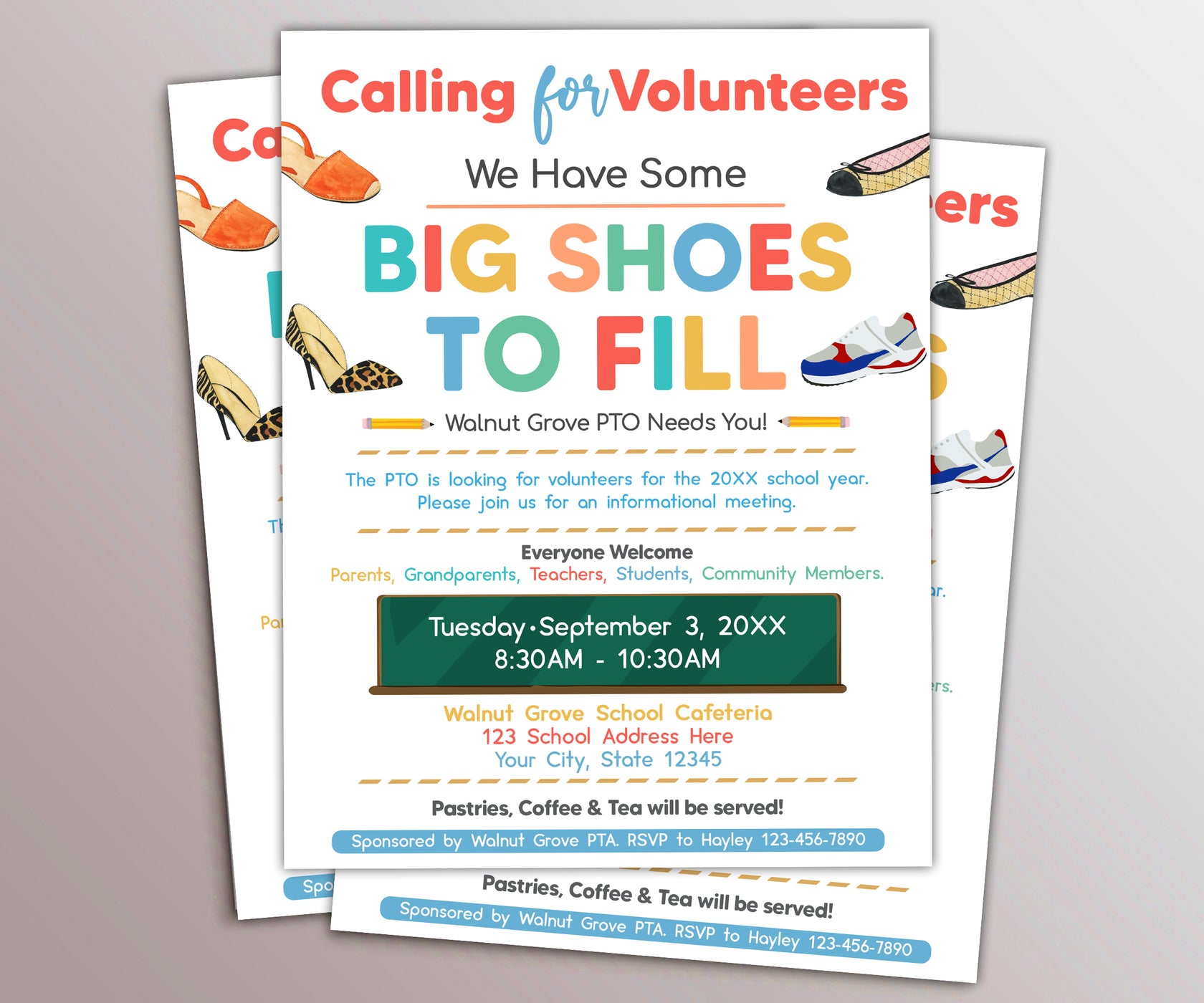 Editable DIY Big Shoes to Fill School Flyer Template, PTO PTA Voluntee ...