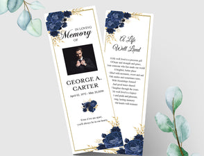 Editable 9+ Piece Navy Blue Rose Funeral Program Template with Picture ...