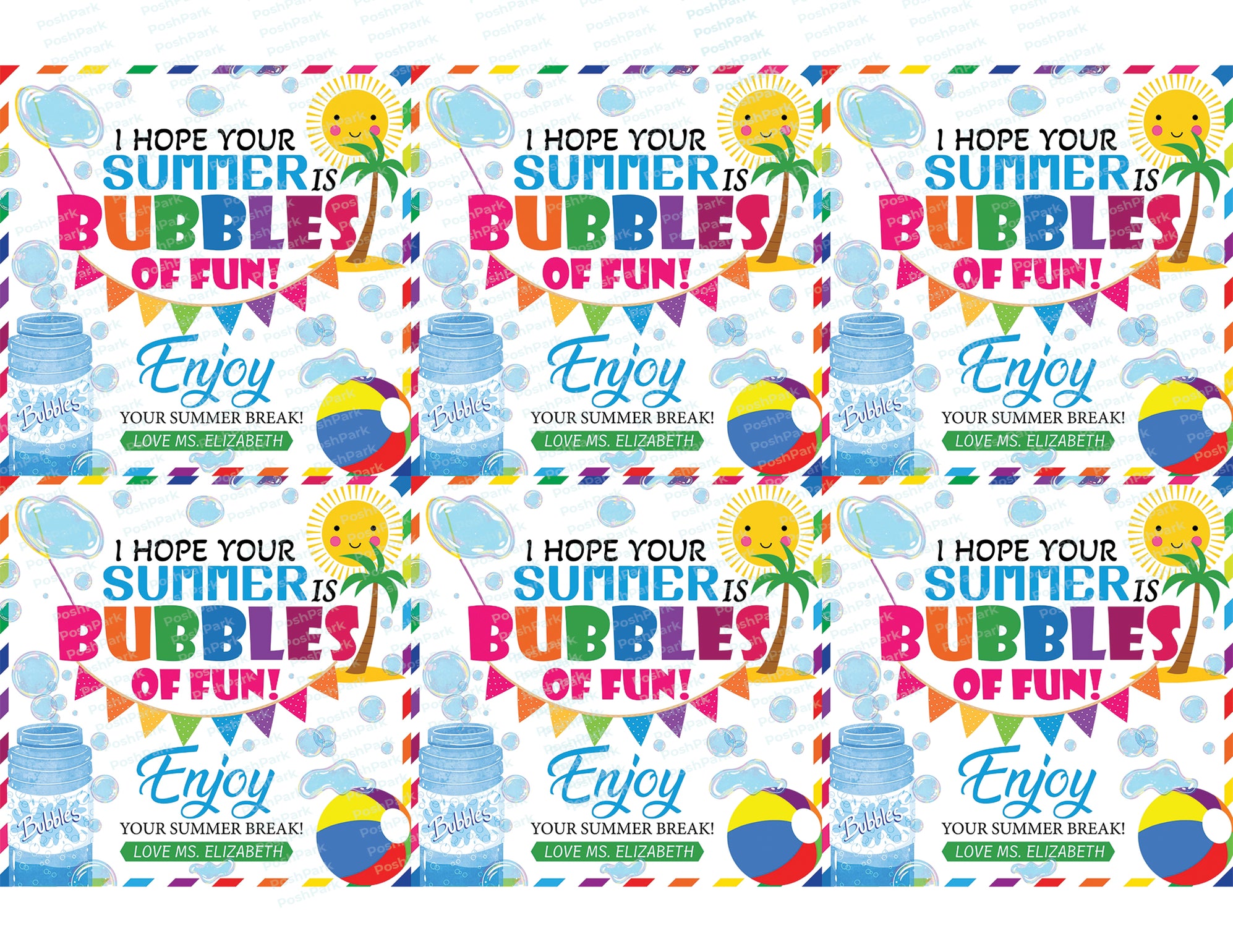 Editable Bubbles of Fun Summer Gift Tag, End of School Year Tags, Summ ...