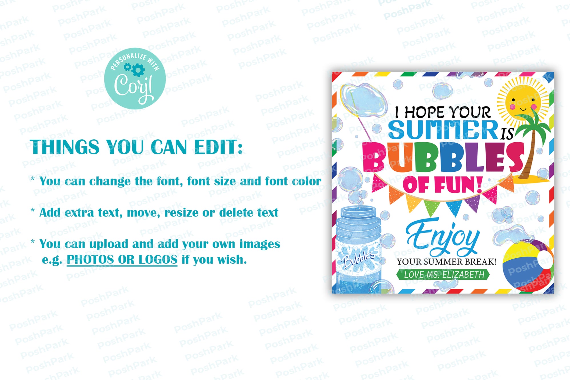 Editable Bubbles of Fun Summer Gift Tag, End of School Year Tags, Summ ...
