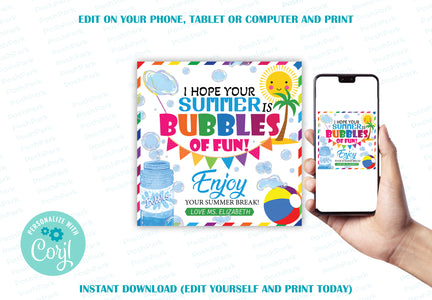 Editable Bubbles of Fun Summer Gift Tag, End of School Year Tags, Summ ...