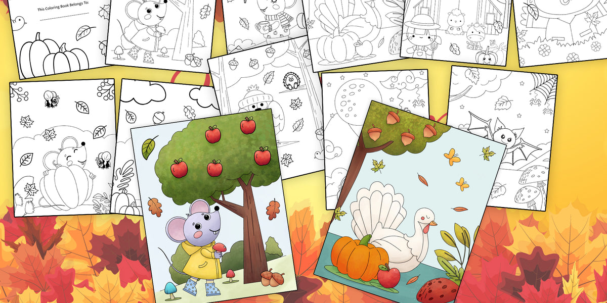 Printable Autumn Coloring Book Bundle, PDF Autumn Fall Thanksgiving Co ...
