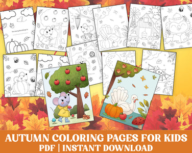 Printable Autumn Coloring Book Bundle, PDF Autumn Fall Thanksgiving Co ...