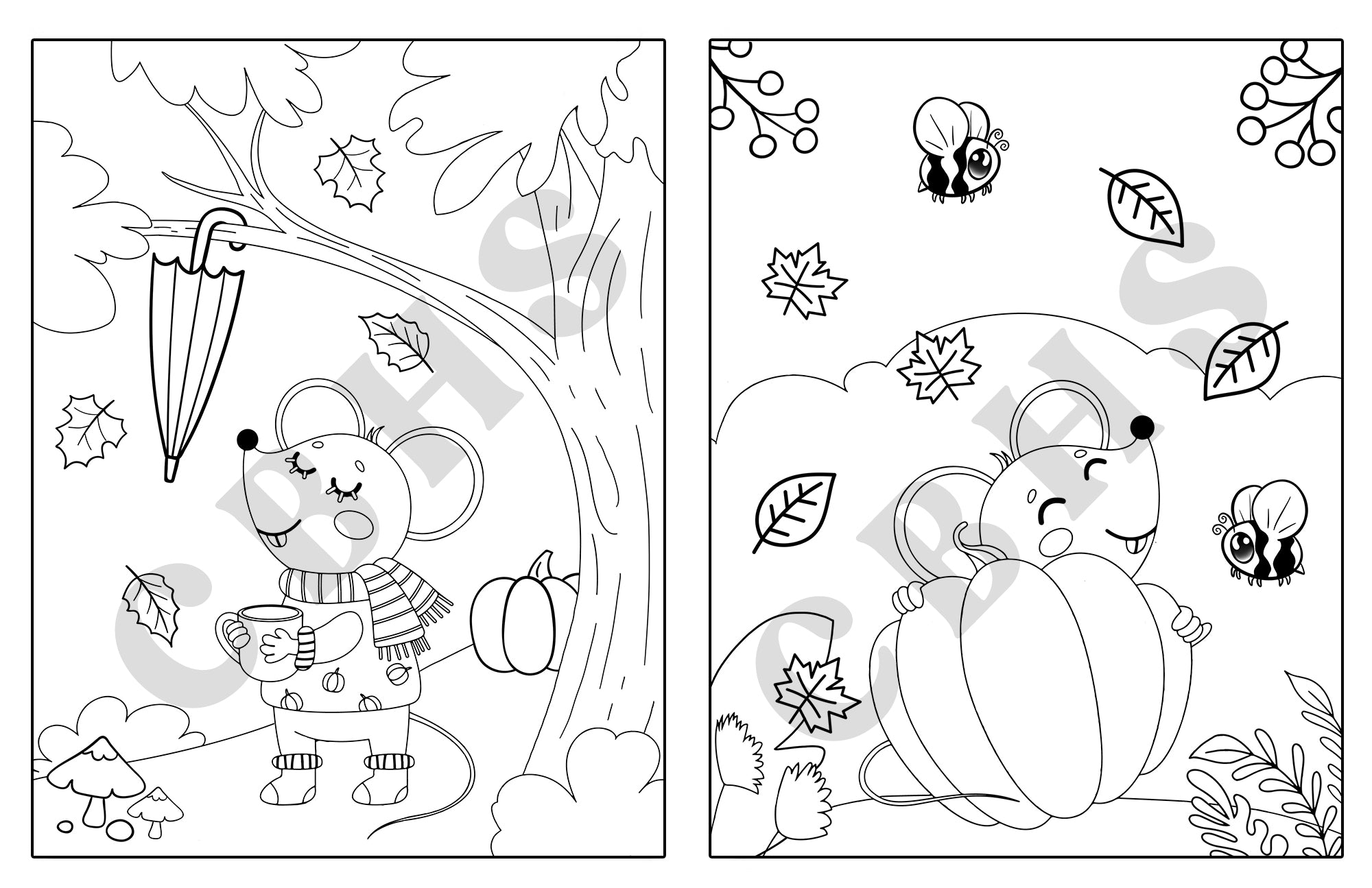 Printable PDF Fall Coloring Pages V1, Cute Autumn Kids Coloring Book P ...