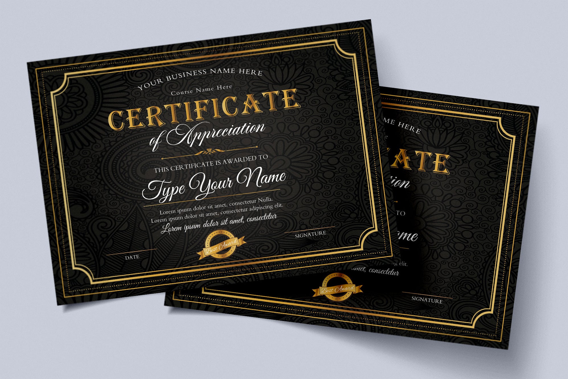 DIY Editable Certificate of Appreciation Gold and Black, Custom Apprec ...