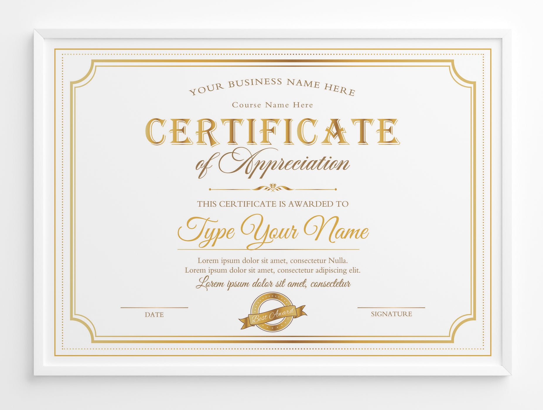 Editable Custom Award and Certificate of Appreciation Template — Posh Park