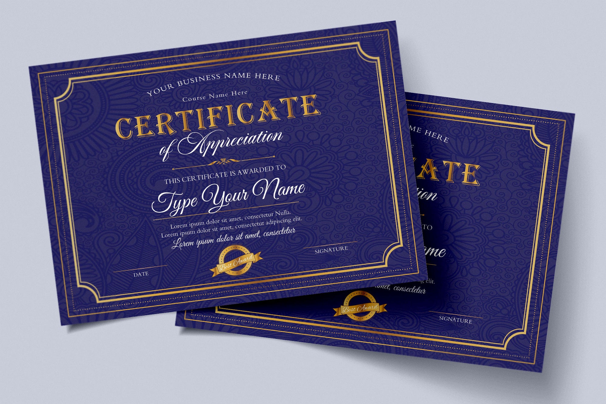 DIY Editable Certificate of Appreciation Black and Royal Blue Bundle ...