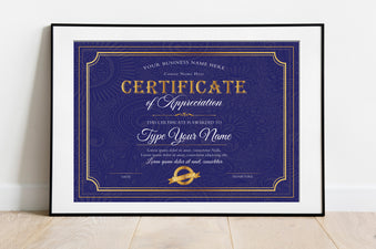 Editable DIY Certificate of Appreciation Royal Blue and Gold, Custom A ...