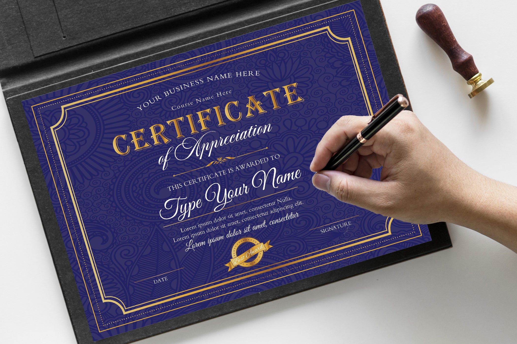 Editable DIY Certificate of Appreciation Royal Blue and Gold, Custom A ...