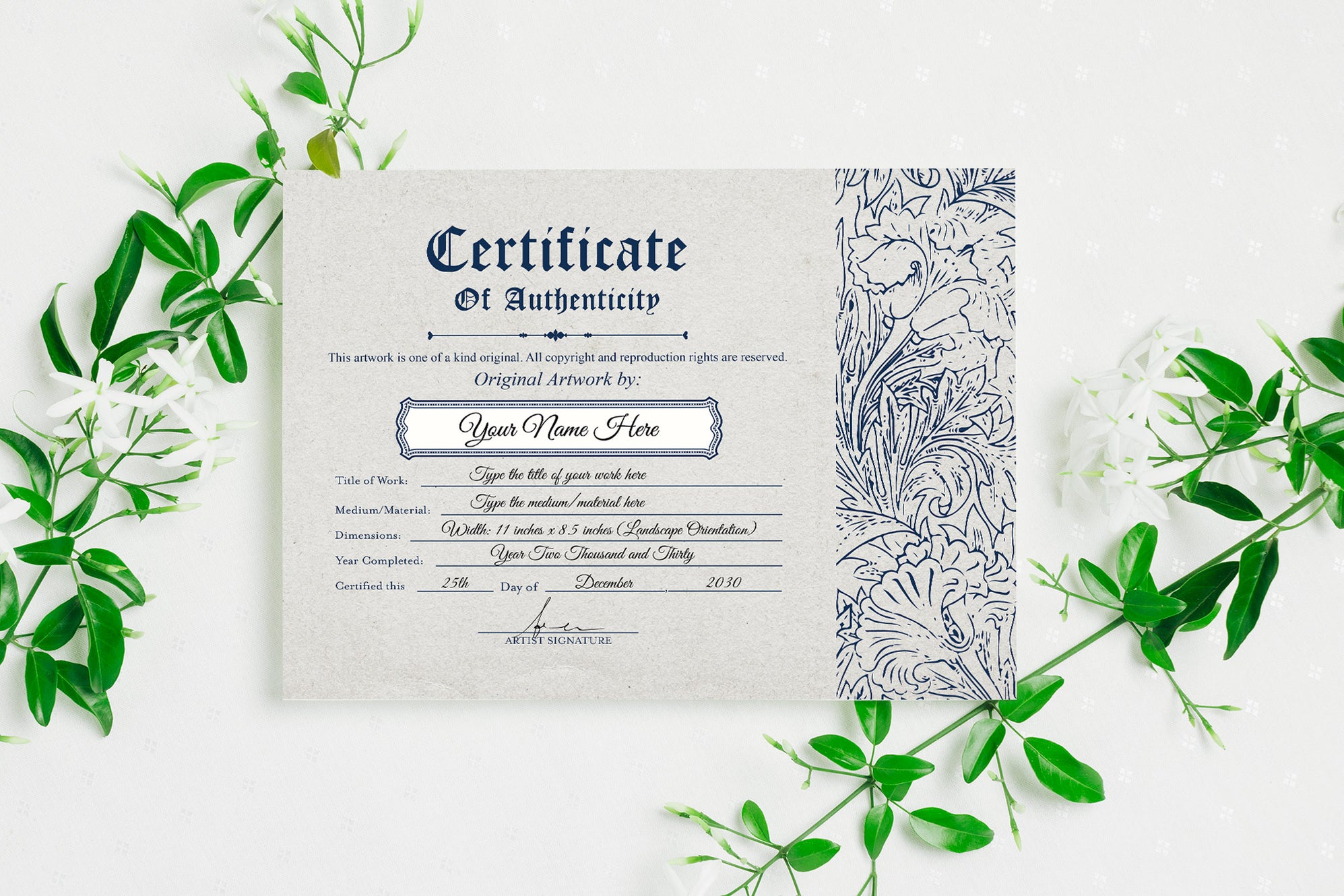 DIY Certificate of Authenticity for Original Work Set of 2, Custom Aut ...