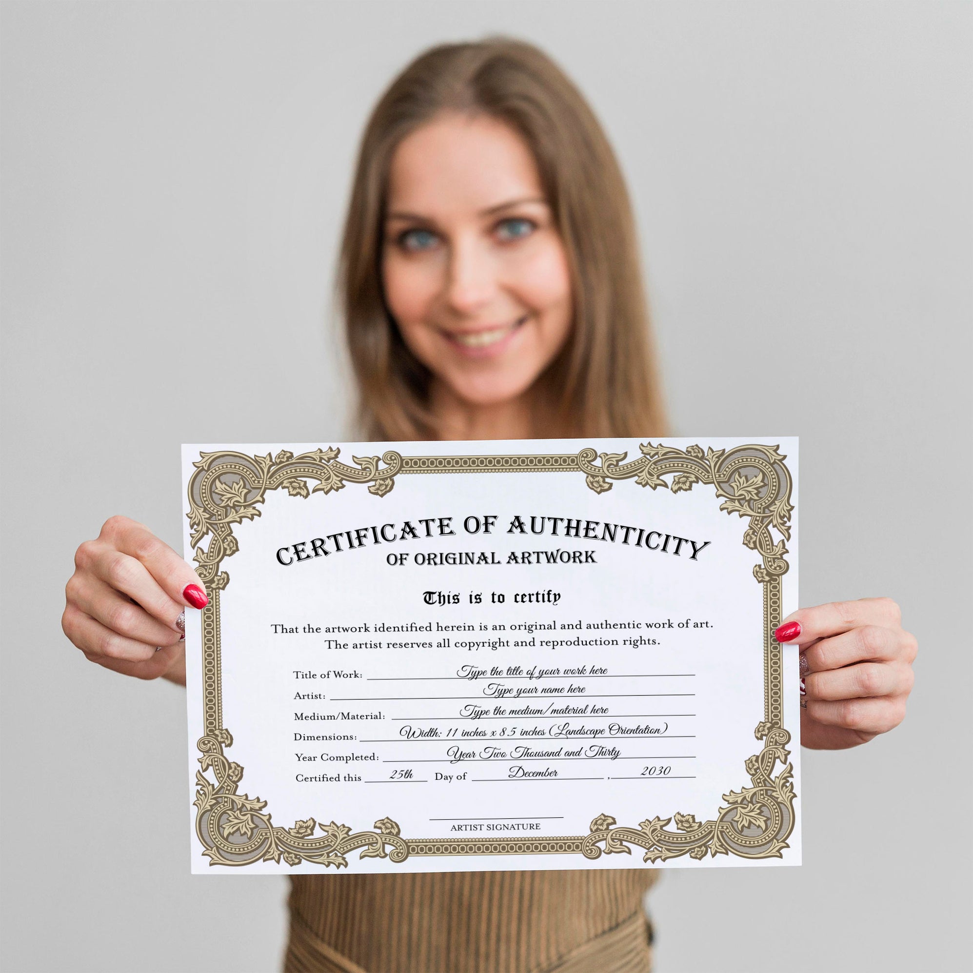 Editable Custom Certificate of Authenticity Template — Posh Park