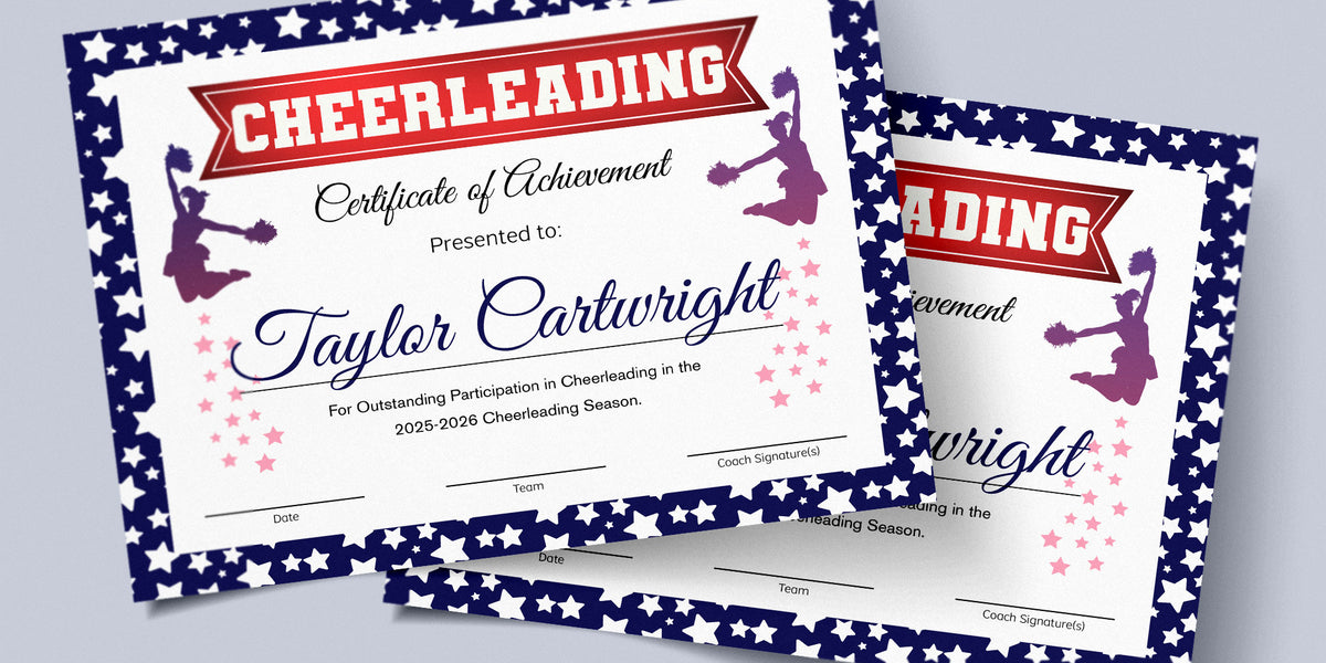 DIY Editable Cheerleader Certificate Red and Blue, Customizable Sports ...