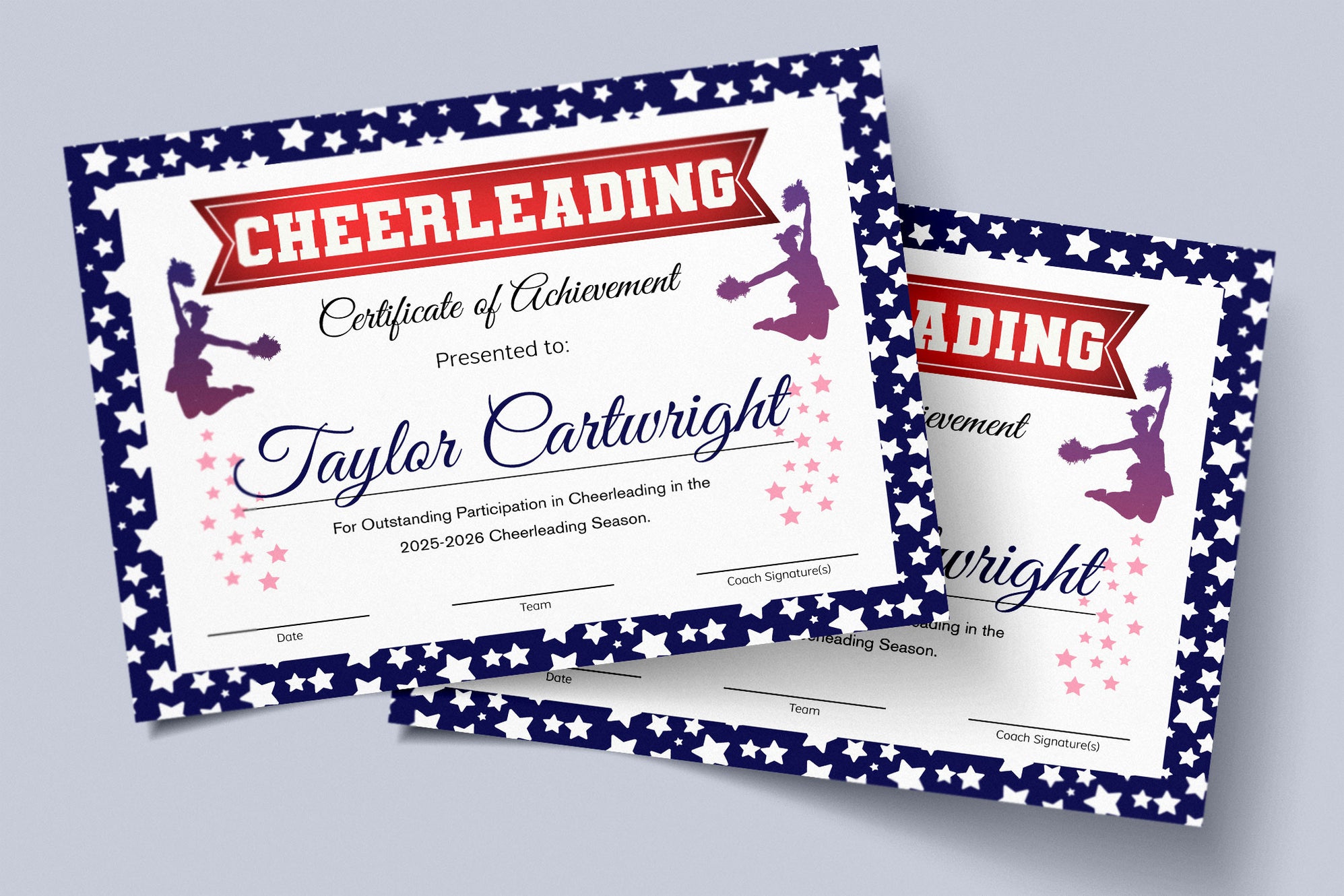DIY Cheerleader Certificate Set of 4 Bundle, Sports Award Cheerleading ...