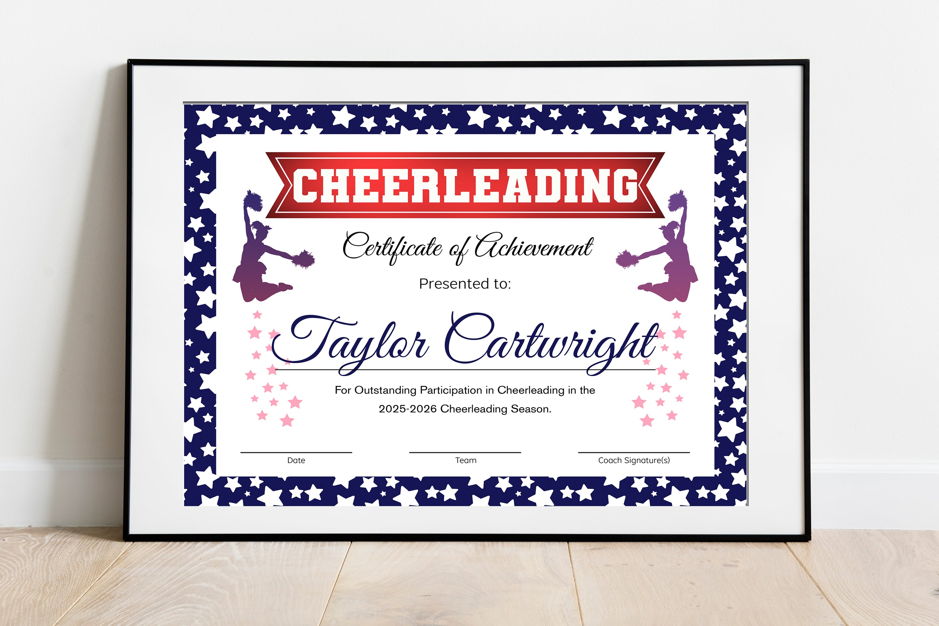 DIY Cheerleading Certificate Blue and Red Set of 2, Bundle Cheerleader ...