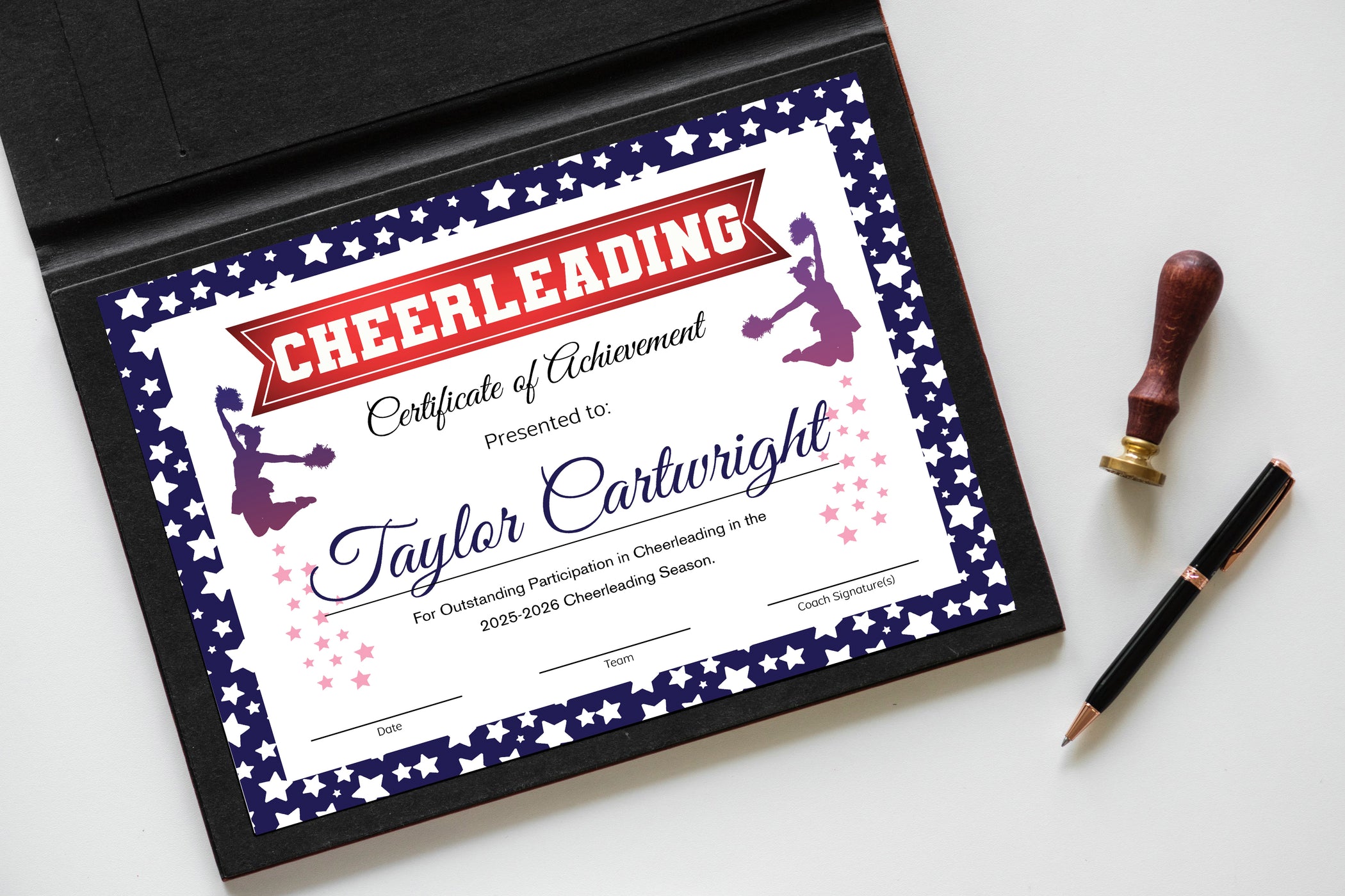 DIY Editable Cheerleader Certificate Red and Blue, Customizable Sports ...