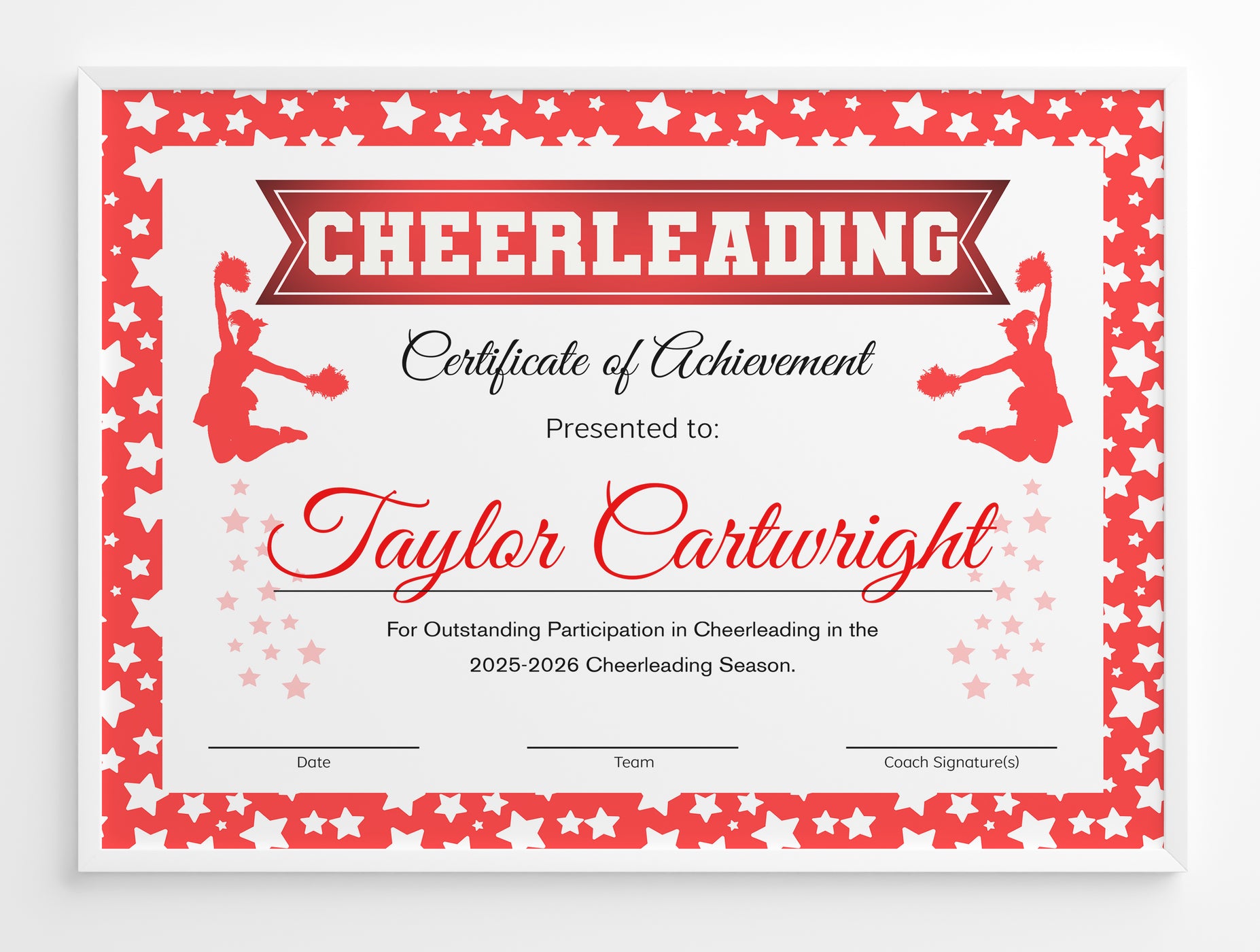 DIY Cheerleader Certificate Set of 4 Bundle, Sports Award Cheerleading ...