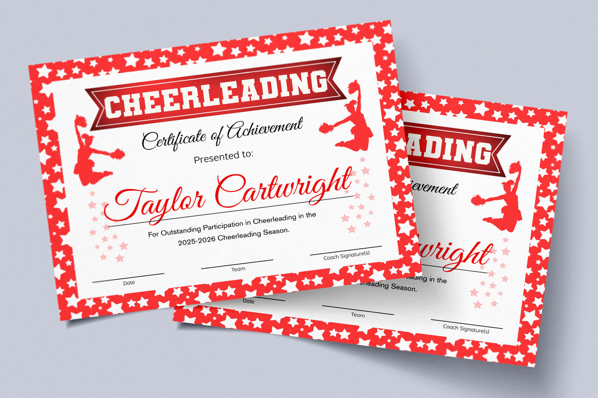 Customizable Cheerleader Certificate and Award — Posh Park