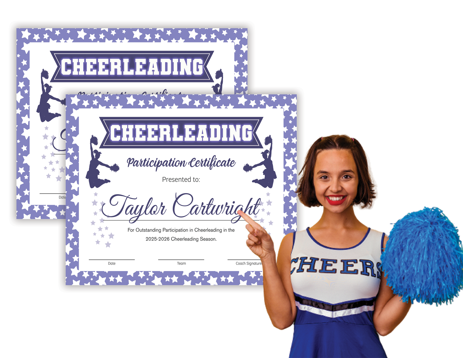Cheerleading Certificate Template Purple, Editable Cheerleading Awards ...