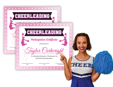 DIY Cheerleader Certificate Set of 4 Bundle, Sports Award Cheerleading ...