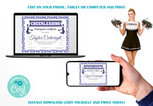 DIY Set of 2 Cheerleader Certificates Bundle, Editable Purple and Pink ...