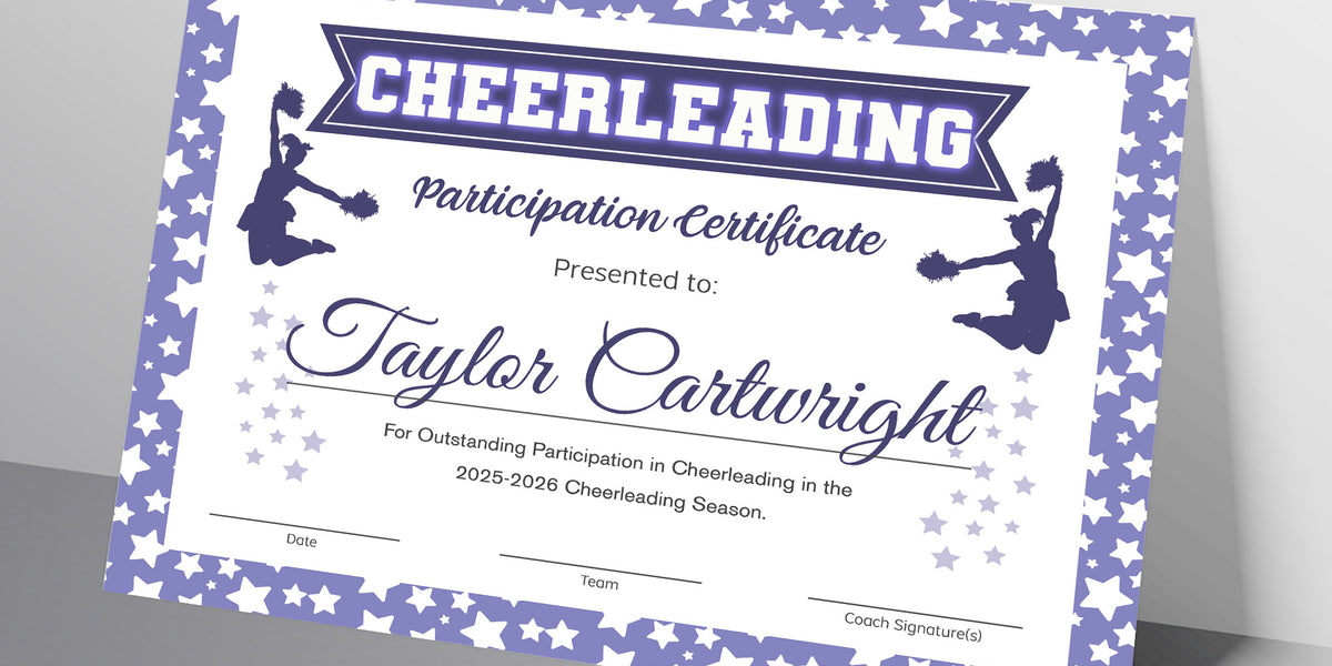 Cheerleading Certificate Template Purple, Editable Cheerleading Awards ...