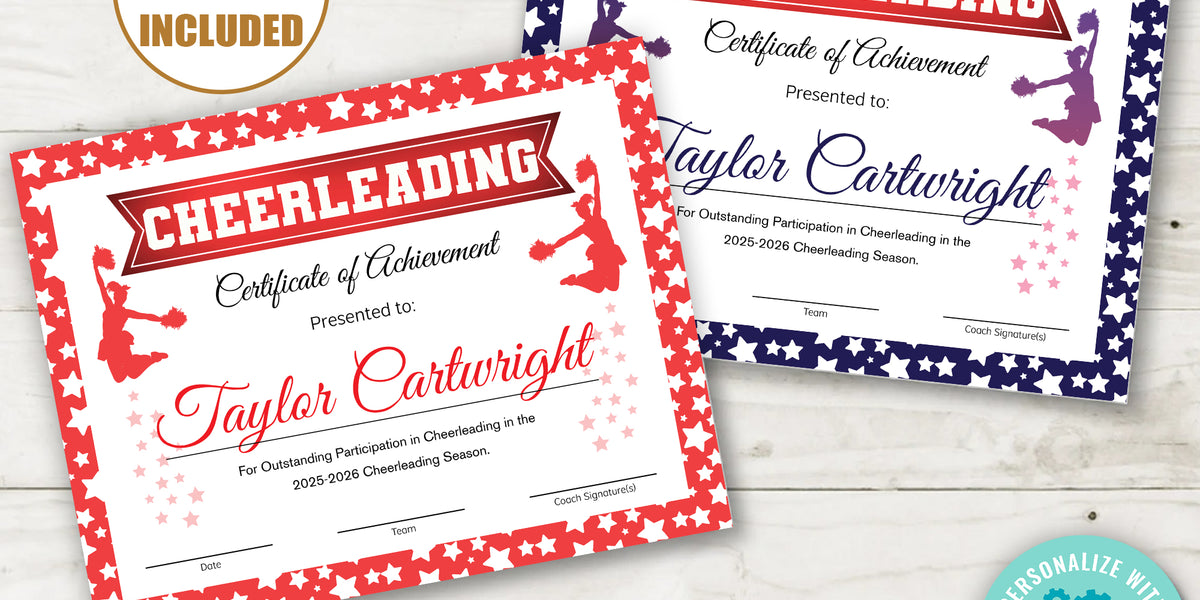 DIY Cheerleading Certificate Blue and Red Set of 2, Bundle Cheerleader ...