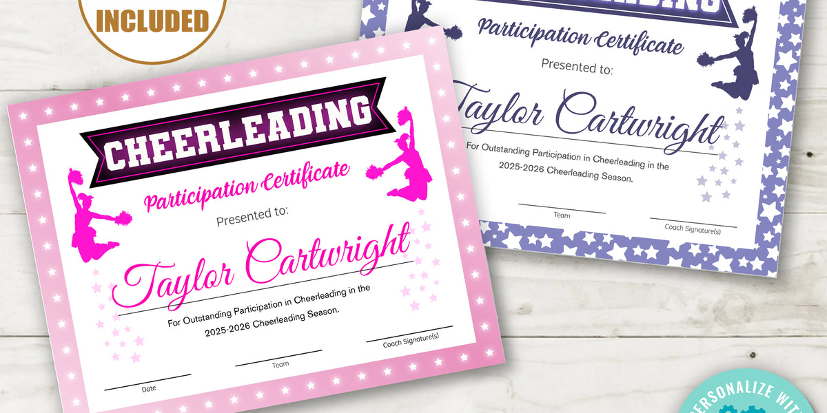 DIY Set of 2 Cheerleader Certificates Bundle, Editable Purple and Pink ...