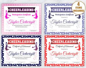 DIY Cheerleader Certificate Set of 4 Bundle, Sports Award Cheerleading ...