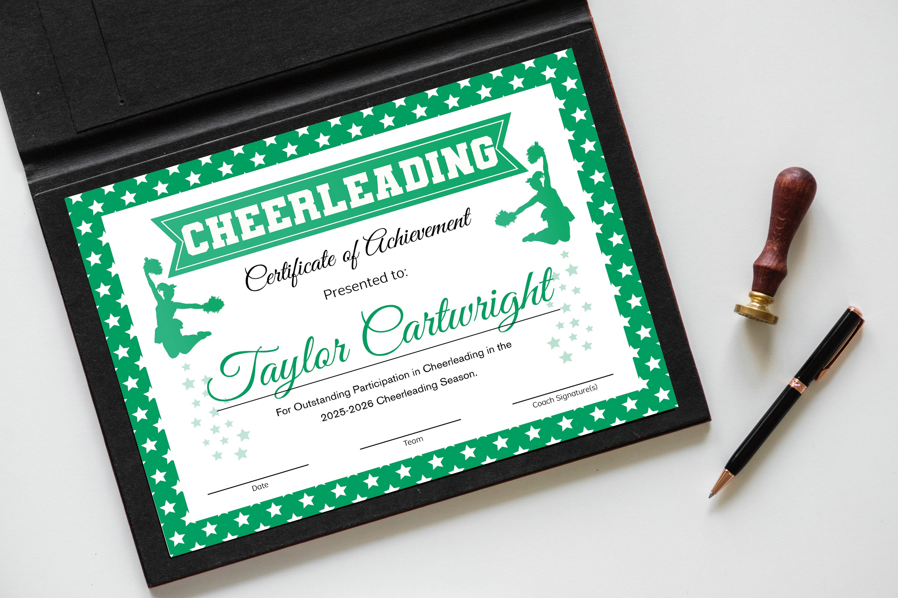 Cheer Certificates Sports Award Green, EDITABLE Cheerleader Certificat ...