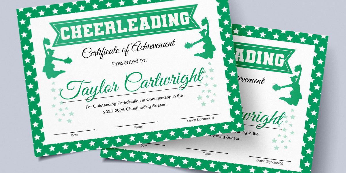 Cheer Certificates Sports Award Green, EDITABLE Cheerleader Certificat ...