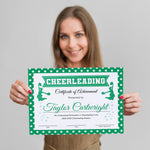 Cheer Certificates Sports Award Green, EDITABLE Cheerleader Certificat ...
