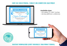 DIY Editable Cheerleader Certificate Light Blue, Customizable Sports A ...
