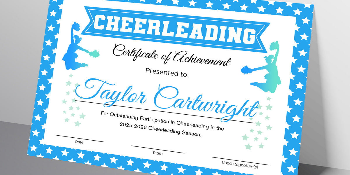 DIY Editable Cheerleader Certificate Light Blue, Customizable Sports A ...