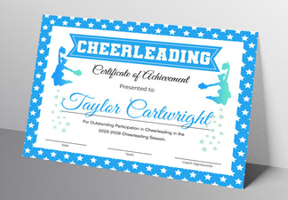 DIY Editable Cheerleader Certificate Light Blue, Customizable Sports A ...
