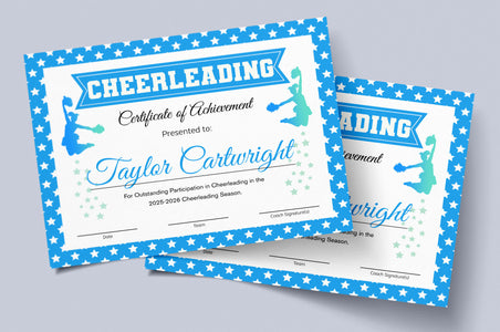 DIY Editable Cheerleader Certificate Light Blue, Customizable Sports A ...