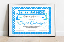 DIY Editable Cheerleader Certificate Light Blue, Customizable Sports A ...