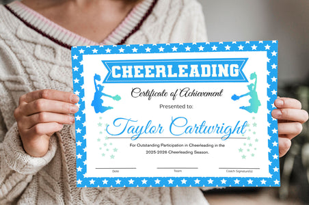 DIY Editable Cheerleader Certificate Light Blue, Customizable Sports A ...