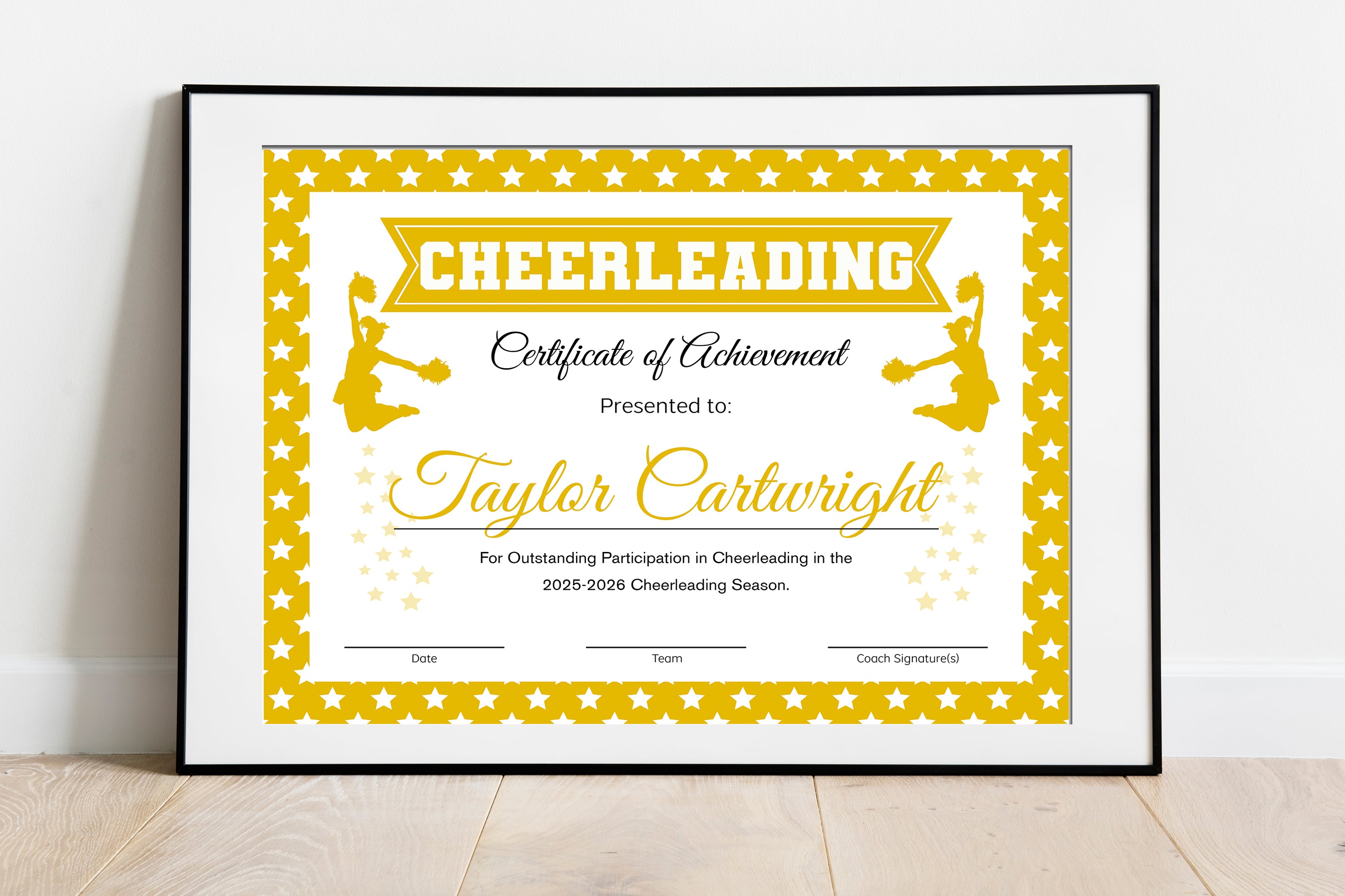 DIY Cheerleading Certificates Yellow, Cheerleader Certificate, Editabl ...