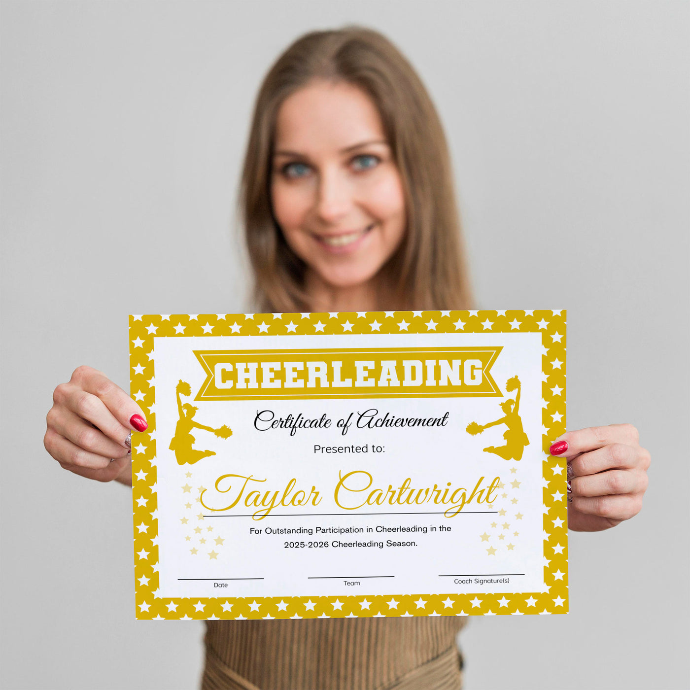DIY Cheerleading Certificates Yellow, Cheerleader Certificate, Editabl ...