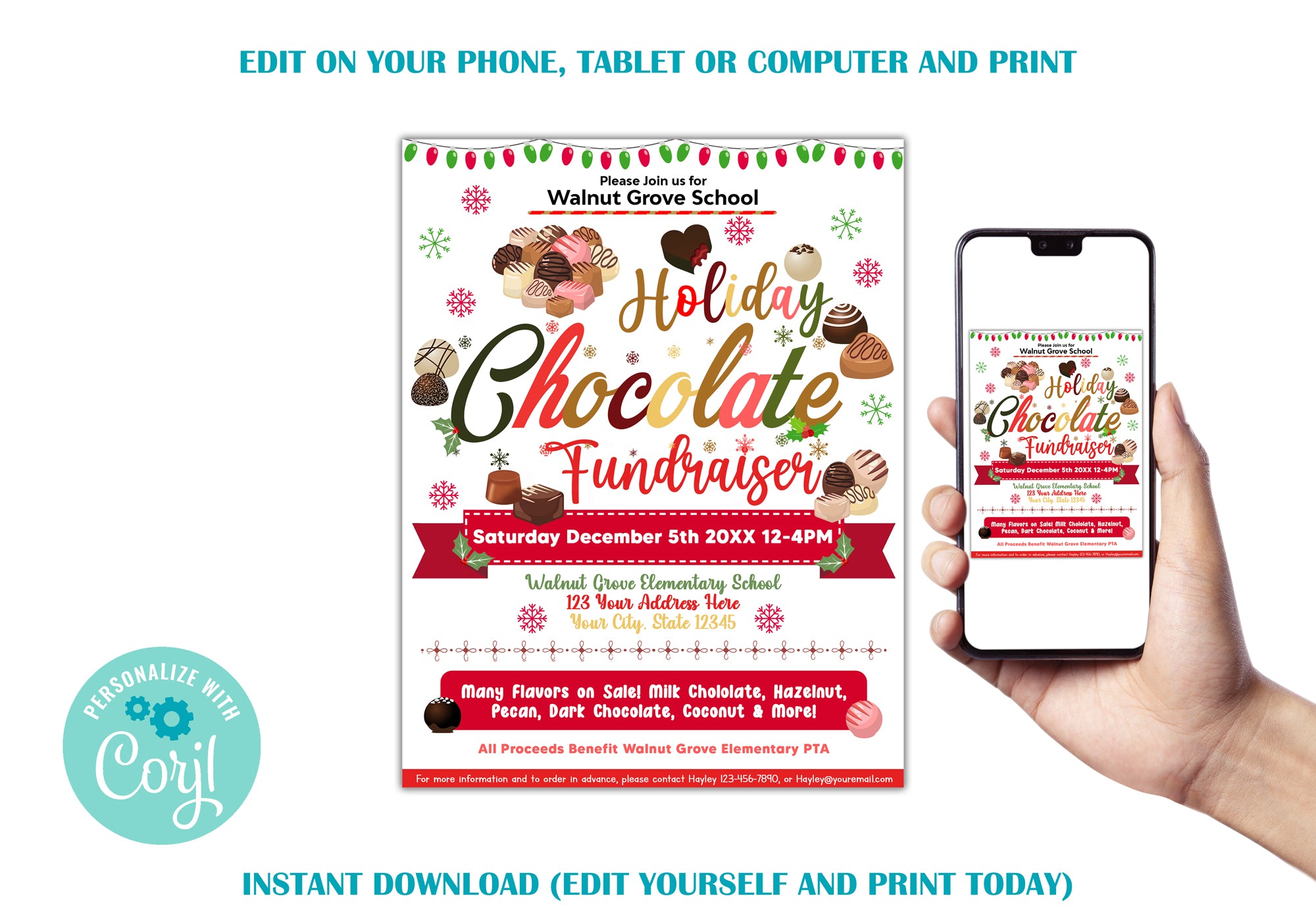 DIY Editable Holiday Chocolate Fundraiser Flyer, Christmas Candy Flyer ...